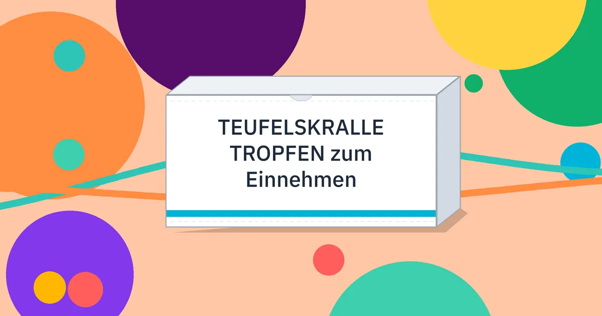 Symbolbild: Packung mit der Aufschrift TEUFELSKRALLE TROPFEN zum Einnehmen (PZN 17427725) – Verfügbarkeit und Bezug in Apotheken in Frankfurt am Main