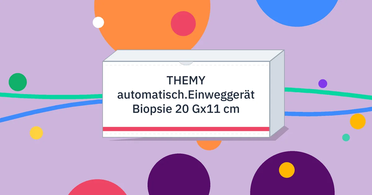 Symbolbild: Packung mit der Aufschrift THEMY automatisch.Einweggerät Biopsie 20 Gx11 cm (PZN 16920197) – Verfügbarkeit und Bezug in Apotheken in Frankfurt am Main