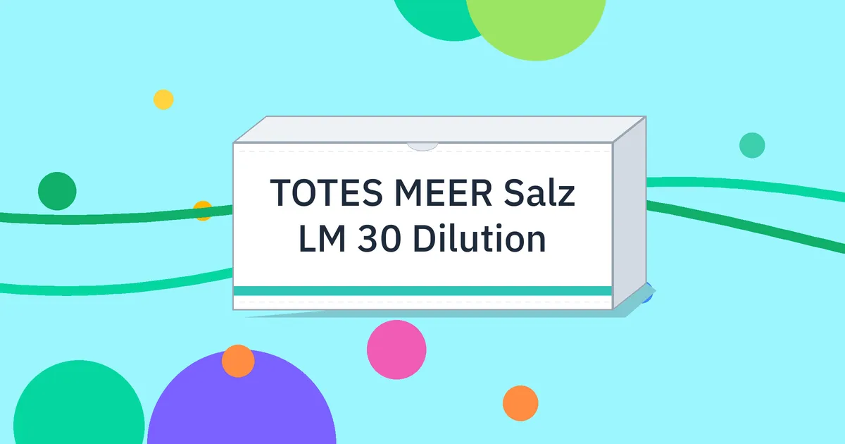 Symbolbild: Packung mit der Aufschrift TOTES MEER Salz LM 30 Dilution (PZN 13226409) – Verfügbarkeit und Bezug in Apotheken in Frankfurt am Main
