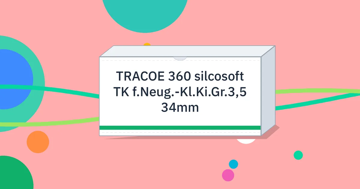Symbolbild: Packung mit der Aufschrift TRACOE 360 silcosoft TK f.Neug.-Kl.Ki.Gr.3,5 34mm (PZN 14313748) – Verfügbarkeit und Bezug in Apotheken in Frankfurt am Main