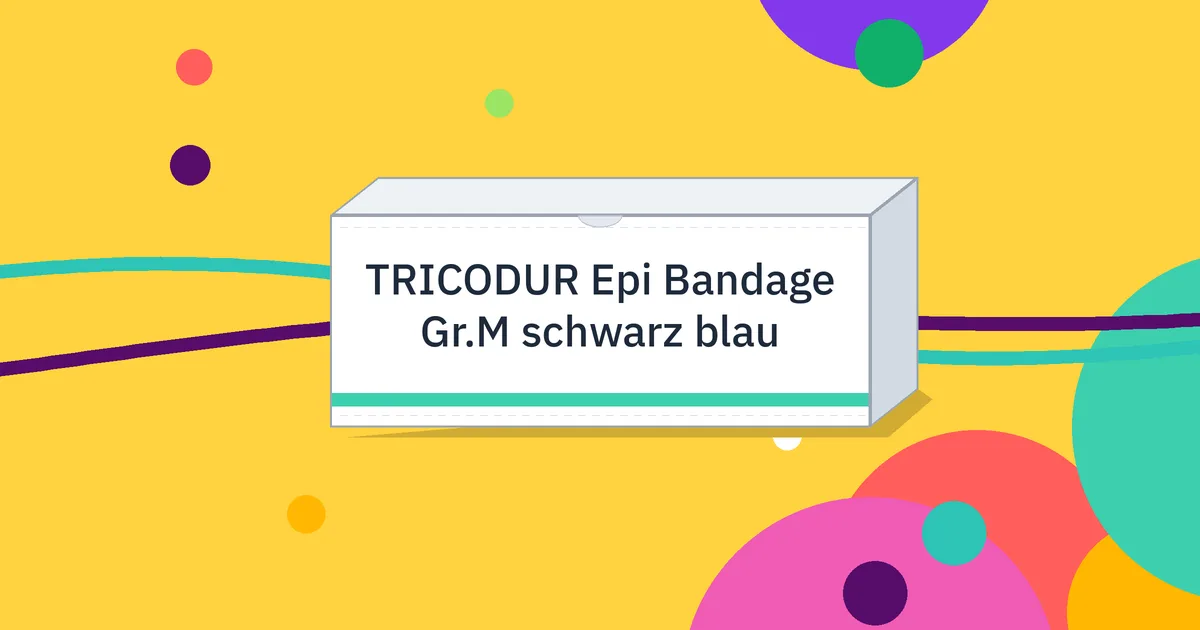 Symbolbild: Packung mit der Aufschrift TRICODUR Epi Bandage Gr.M schwarz blau (PZN 03093982) – Verfügbarkeit und Bezug in Apotheken in Frankfurt am Main