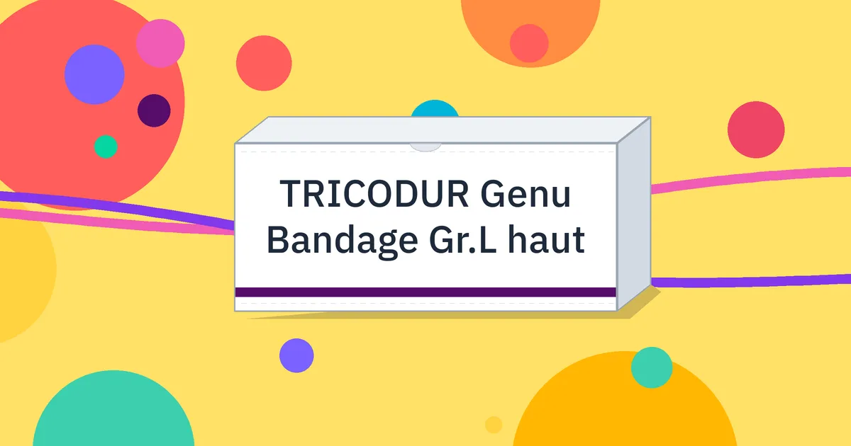 Symbolbild: Packung mit der Aufschrift TRICODUR Genu Bandage Gr.L haut (PZN 06445996) – Verfügbarkeit und Bezug in Apotheken in Frankfurt am Main
