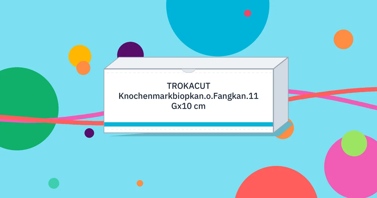 Symbolbild: Packung mit der Aufschrift TROKACUT Knochenmarkbiopkan.o.Fangkan.11 Gx10 cm (PZN 03934766) – Verfügbarkeit und Bezug in Apotheken in Frankfurt am Main