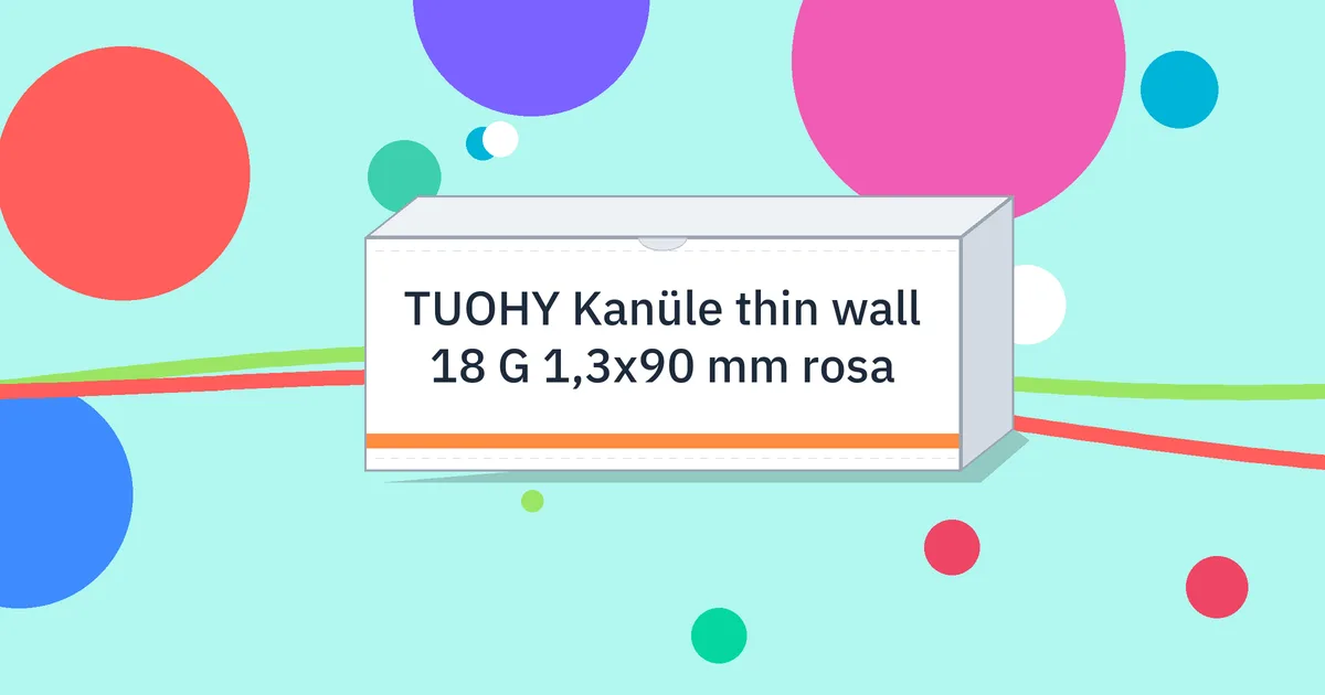Symbolbild: Packung mit der Aufschrift TUOHY Kanüle thin wall 18 G 1,3x90 mm rosa (PZN 00874259) – Verfügbarkeit und Bezug in Apotheken in Frankfurt am Main