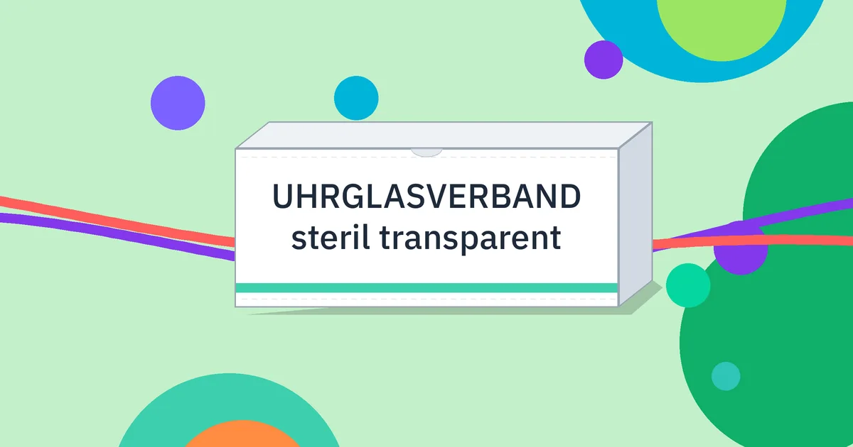 Symbolbild: Packung mit der Aufschrift UHRGLASVERBAND steril transparent (PZN 18297957) – Verfügbarkeit und Bezug in Apotheken in Frankfurt am Main