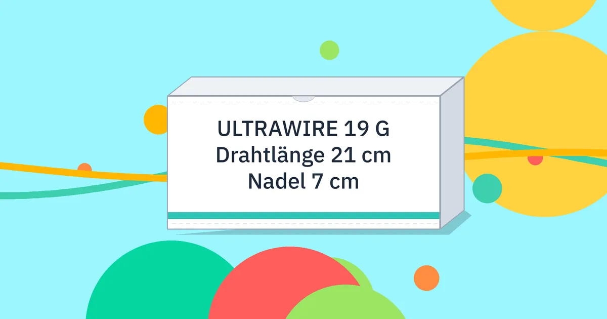 Symbolbild: Packung mit der Aufschrift ULTRAWIRE 19 G Drahtlänge 21 cm Nadel 7 cm (PZN 03567552) – Verfügbarkeit und Bezug in Apotheken in Frankfurt am Main
