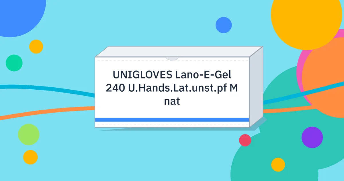 Symbolbild: Packung mit der Aufschrift UNIGLOVES Lano-E-Gel 240 U.Hands.Lat.unst.pf M nat (PZN 18101055) – Verfügbarkeit und Bezug in Apotheken in Frankfurt am Main