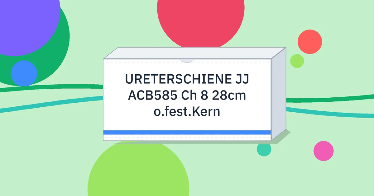 Symbolbild: Packung mit der Aufschrift URETERSCHIENE JJ ACB585 Ch 8 28cm o.fest.Kern (PZN 00543999) – Verfügbarkeit und Bezug in Apotheken in Frankfurt am Main