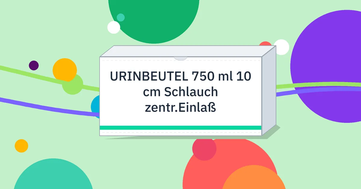 Symbolbild: Packung mit der Aufschrift URINBEUTEL 750 ml 10 cm Schlauch zentr.Einlaß (PZN 11609750) – Verfügbarkeit und Bezug in Apotheken in Frankfurt am Main