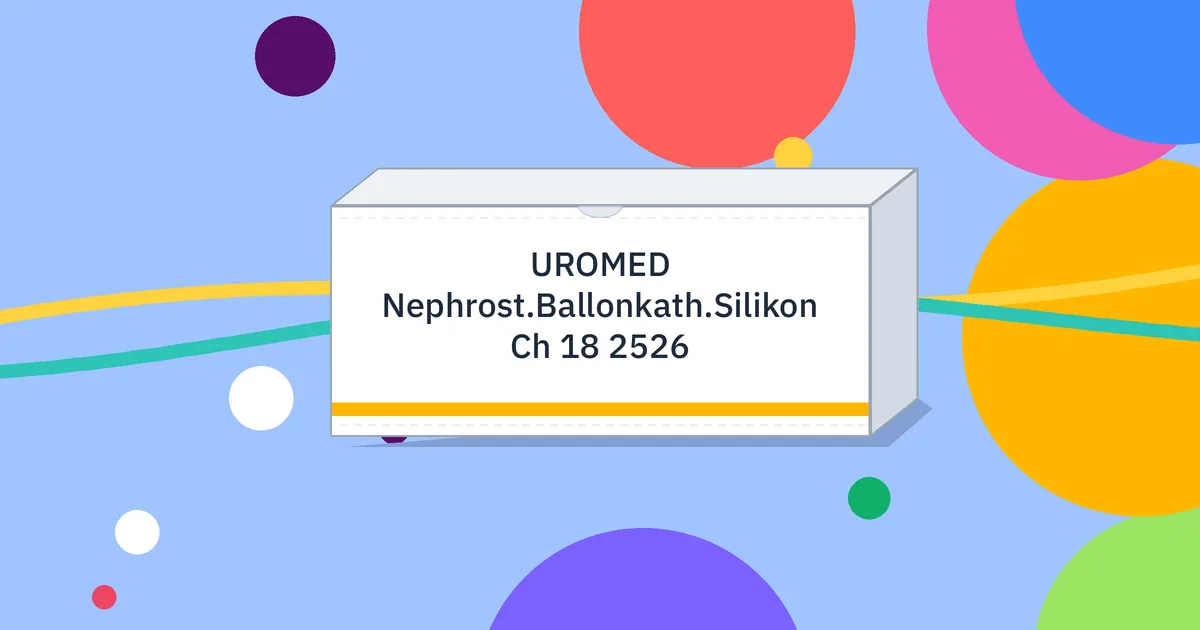 Symbolbild: Packung mit der Aufschrift UROMED Nephrost.Ballonkath.Silikon Ch 18 2526 (PZN 03281181) – Verfügbarkeit und Bezug in Apotheken in Frankfurt am Main