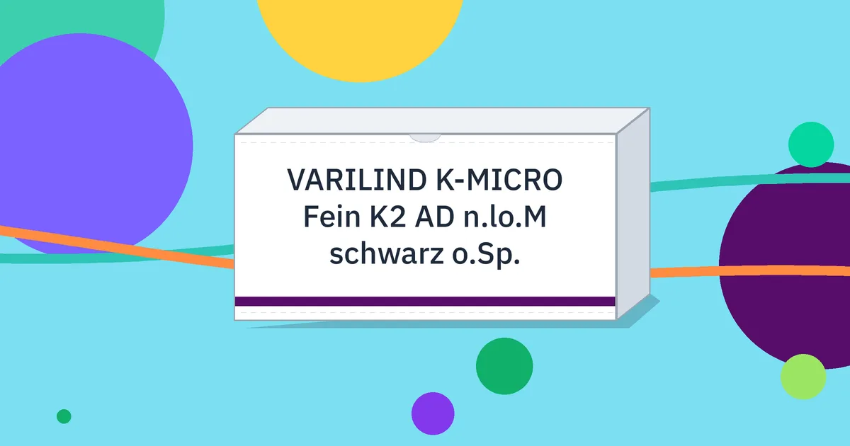 Symbolbild: Packung mit der Aufschrift VARILIND K-MICRO Fein K2 AD n.lo.M schwarz o.Sp. (PZN 20619405) – Verfügbarkeit und Bezug in Apotheken in Frankfurt am Main