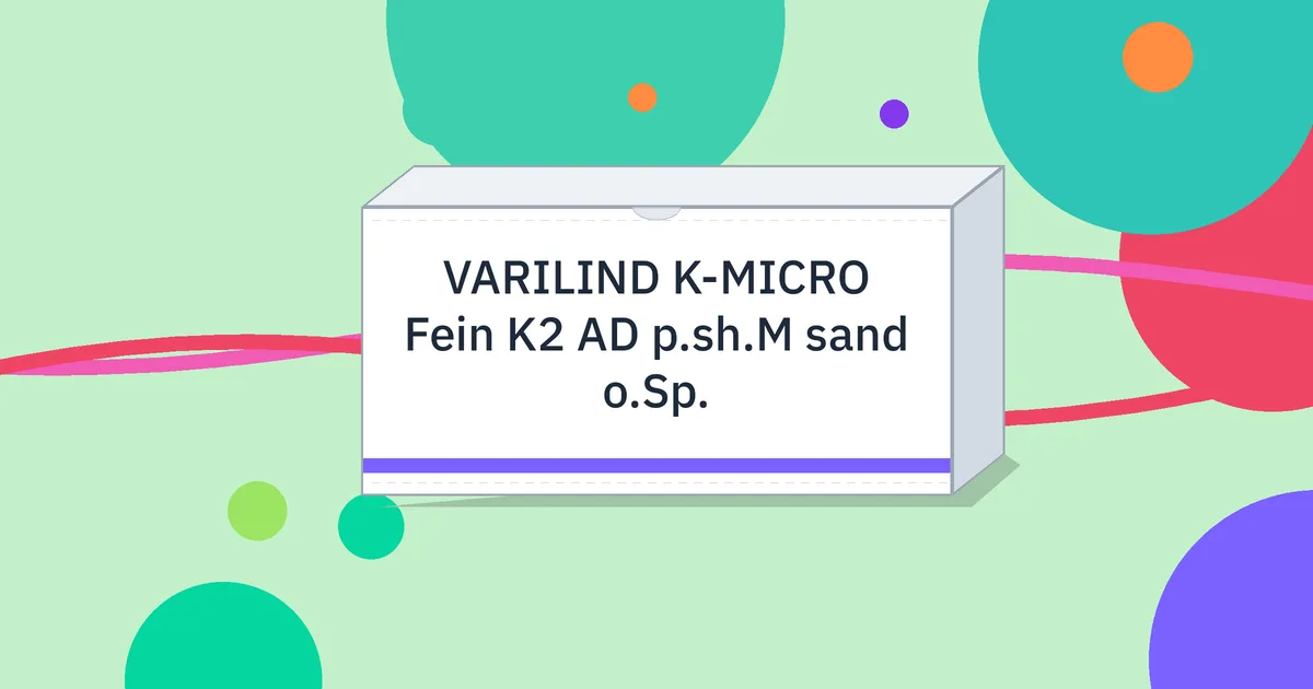 Symbolbild: Packung mit der Aufschrift VARILIND K-MICRO Fein K2 AD p.sh.M sand o.Sp. (PZN 20619227) – Verfügbarkeit und Bezug in Apotheken in Frankfurt am Main