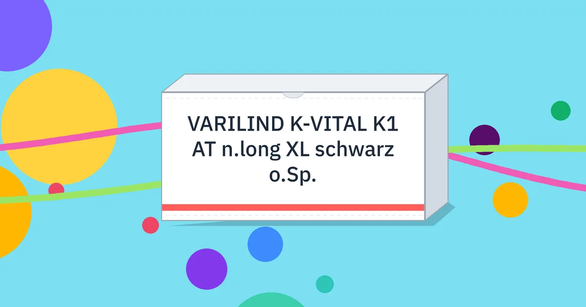 Symbolbild: Packung mit der Aufschrift VARILIND K-VITAL K1 AT n.long XL schwarz o.Sp. (PZN 20560563) – Verfügbarkeit und Bezug in Apotheken in Frankfurt am Main