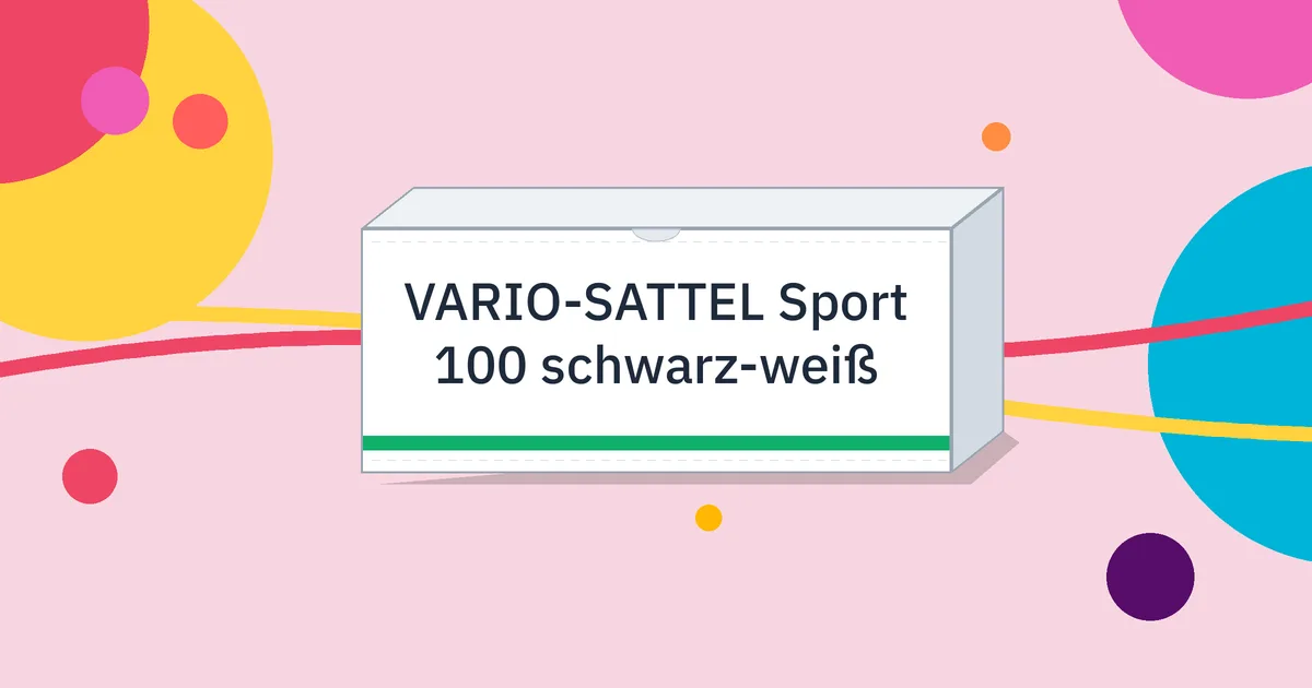 Symbolbild: Packung mit der Aufschrift VARIO-SATTEL Sport 100 schwarz-weiß (PZN 03903872) – Verfügbarkeit und Bezug in Apotheken in Frankfurt am Main