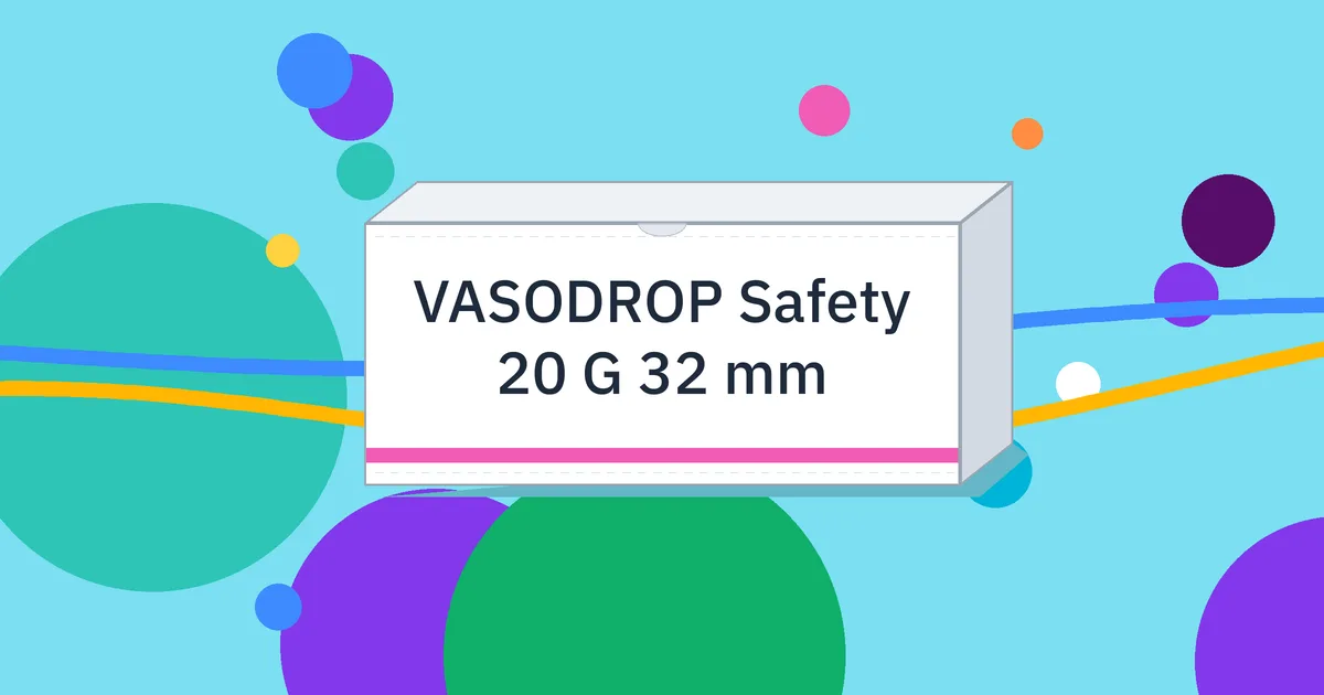 Symbolbild: Packung mit der Aufschrift VASODROP Safety 20 G 32 mm (PZN 04790192) – Verfügbarkeit und Bezug in Apotheken in Frankfurt am Main