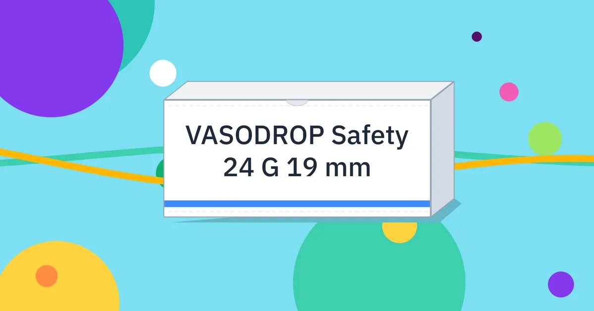Symbolbild: Packung mit der Aufschrift VASODROP Safety 24 G 19 mm (PZN 04790140) – Verfügbarkeit und Bezug in Apotheken in Frankfurt am Main