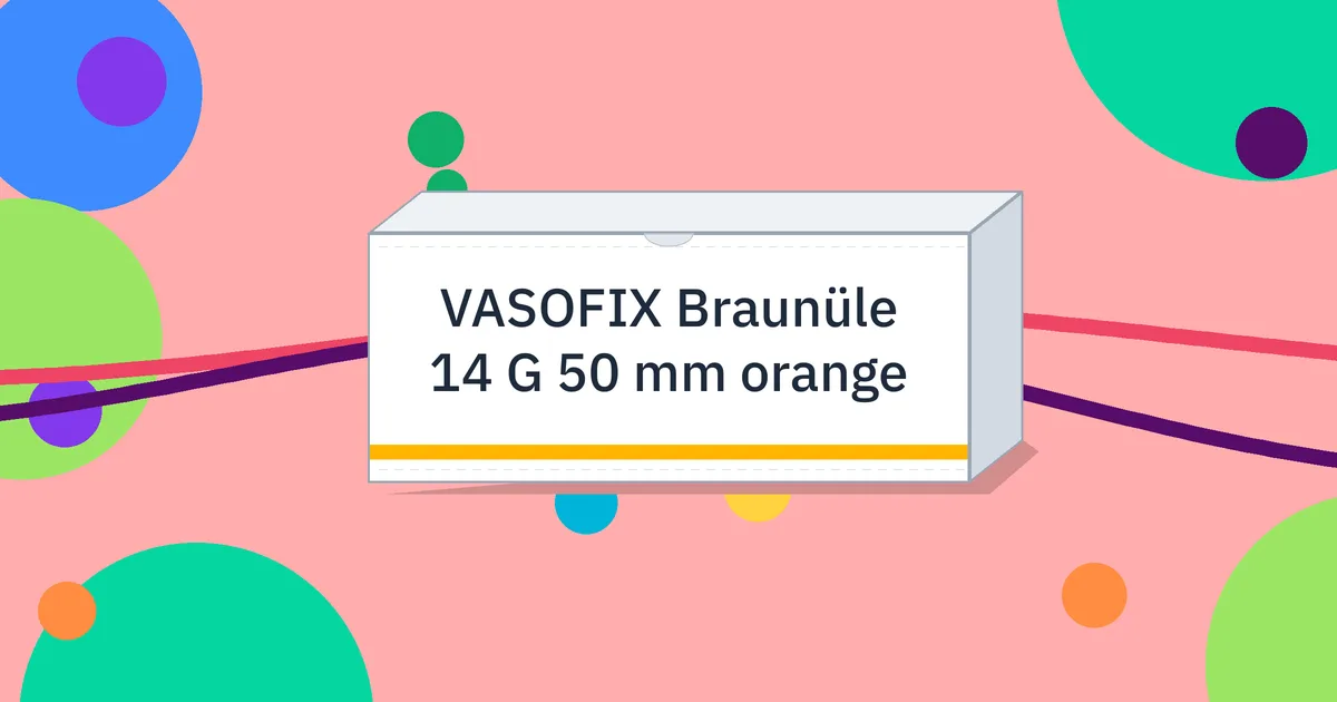 Symbolbild: Packung mit der Aufschrift VASOFIX Braunüle 14 G 50 mm orange (PZN 00328806) – Verfügbarkeit und Bezug in Apotheken in Frankfurt am Main