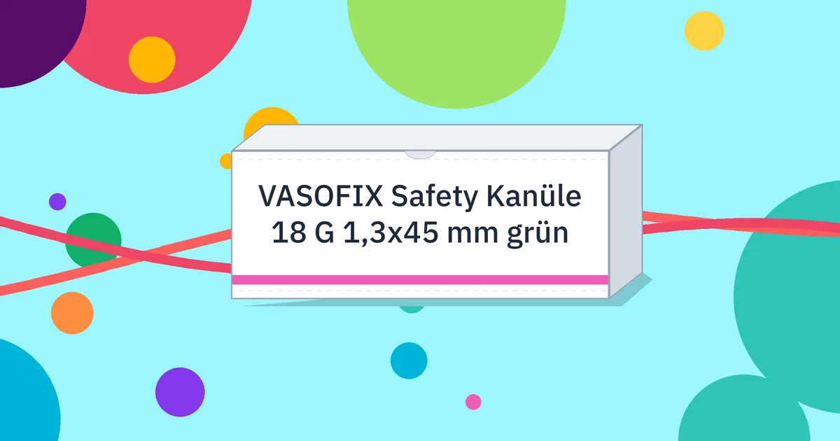 Symbolbild: Packung mit der Aufschrift VASOFIX Safety Kanüle 18 G 1,3x45 mm grün (PZN 18605927) – Verfügbarkeit und Bezug in Apotheken in Frankfurt am Main