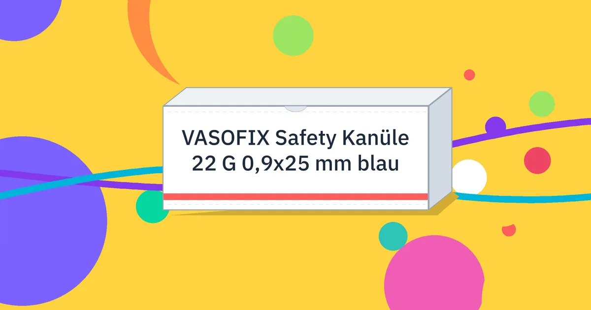Symbolbild: Packung mit der Aufschrift VASOFIX Safety Kanüle 22 G 0,9x25 mm blau (PZN 20045163) – Verfügbarkeit und Bezug in Apotheken in Frankfurt am Main