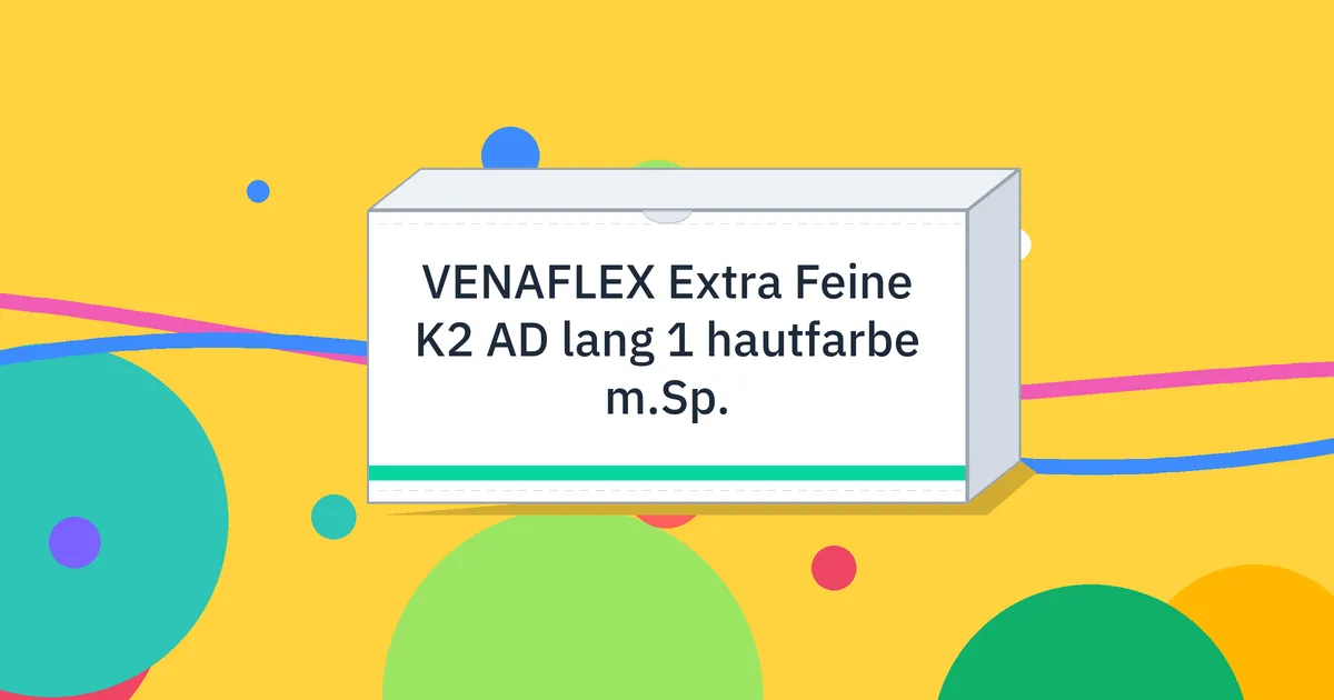 Symbolbild: Packung mit der Aufschrift VENAFLEX Extra Feine K2 AD lang 1 hautfarbe m.Sp. (PZN 18307897) – Verfügbarkeit und Bezug in Apotheken in Frankfurt am Main