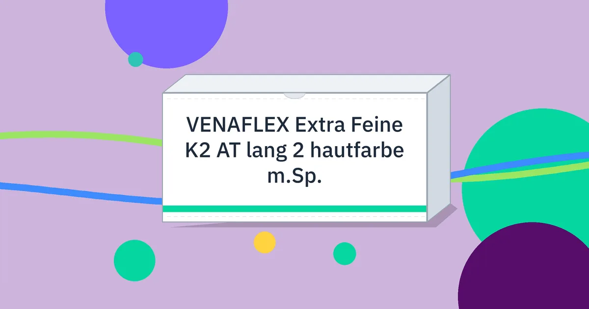 Symbolbild: Packung mit der Aufschrift VENAFLEX Extra Feine K2 AT lang 2 hautfarbe m.Sp. (PZN 18308684) – Verfügbarkeit und Bezug in Apotheken in Frankfurt am Main