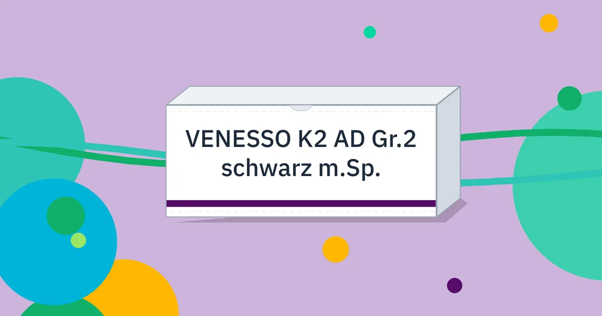 Symbolbild: Packung mit der Aufschrift VENESSO K2 AD Gr.2 schwarz m.Sp. (PZN 03258704) – Verfügbarkeit und Bezug in Apotheken in Frankfurt am Main