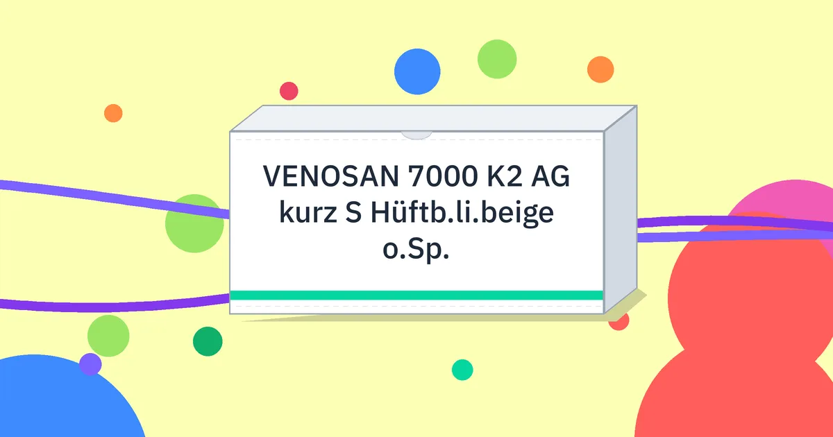 Symbolbild: Packung mit der Aufschrift VENOSAN 7000 K2 AG kurz S Hüftb.li.beige o.Sp. (PZN 14434564) – Verfügbarkeit und Bezug in Apotheken in Frankfurt am Main