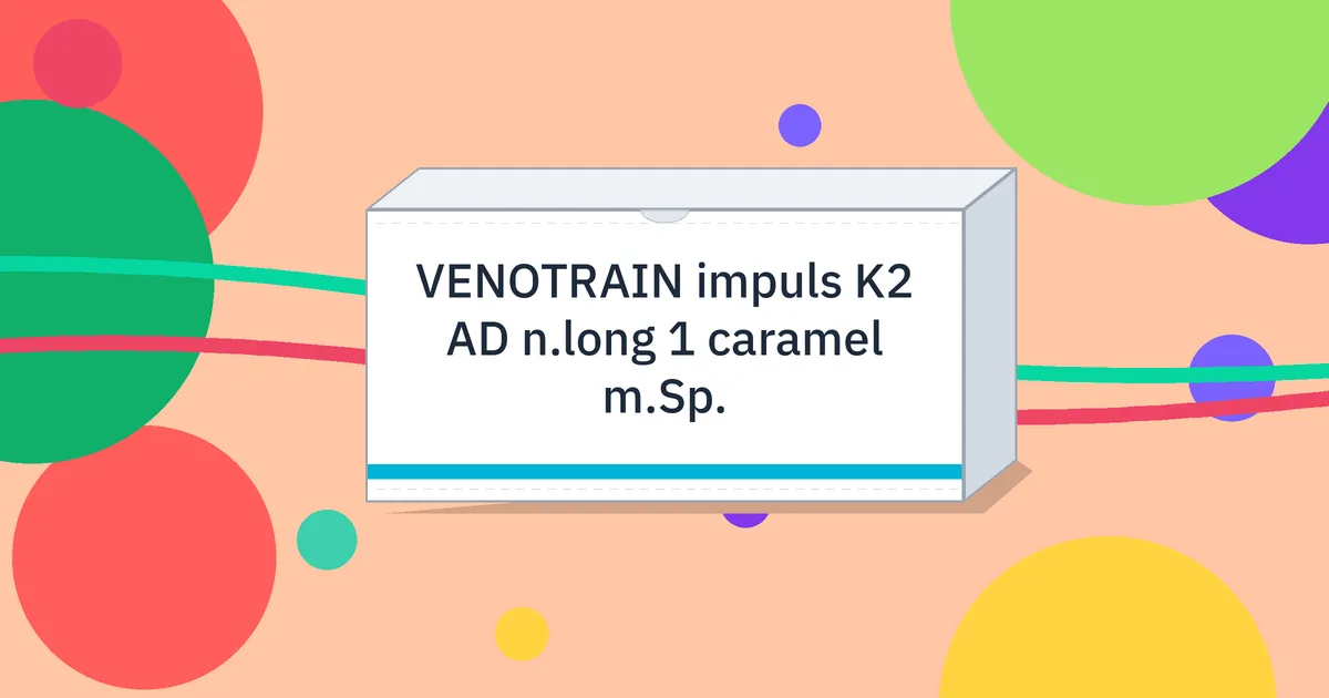 Symbolbild: Packung mit der Aufschrift VENOTRAIN impuls K2 AD n.long 1 caramel m.Sp. (PZN 00608635) – Verfügbarkeit und Bezug in Apotheken in Frankfurt am Main
