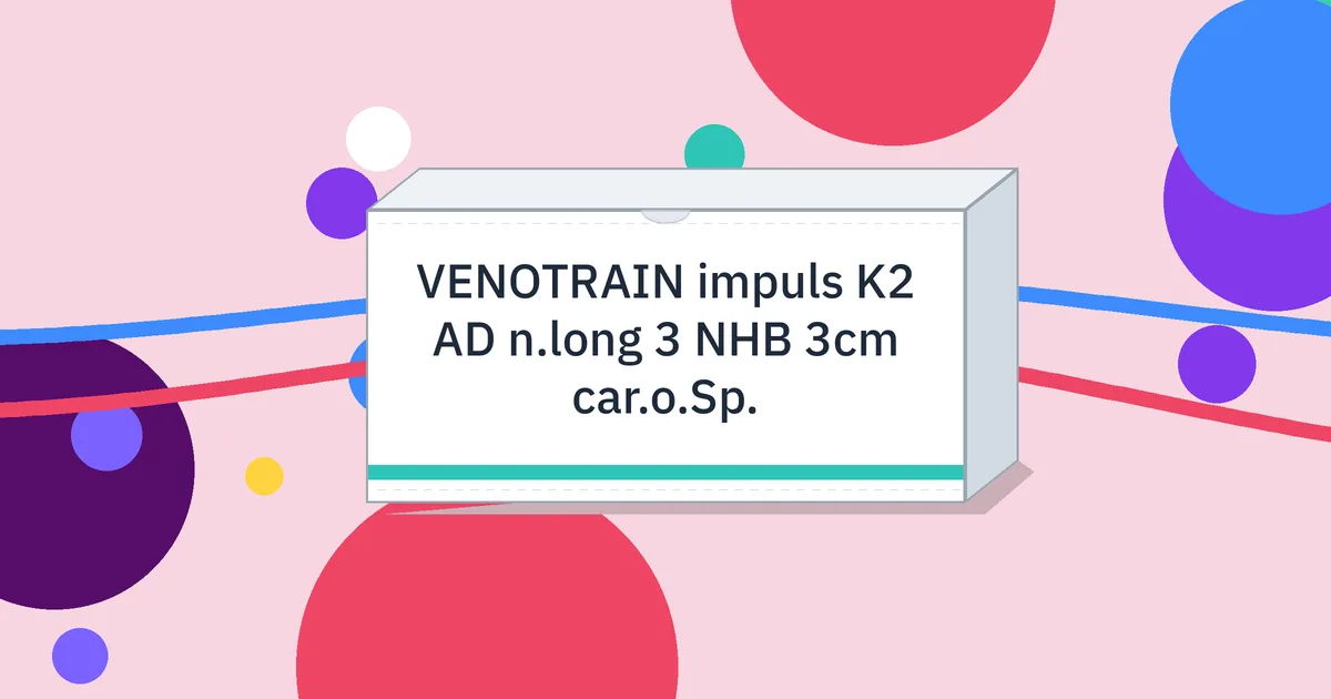 Symbolbild: Packung mit der Aufschrift VENOTRAIN impuls K2 AD n.long 3 NHB 3cm car.o.Sp. (PZN 08427123) – Verfügbarkeit und Bezug in Apotheken in Frankfurt am Main