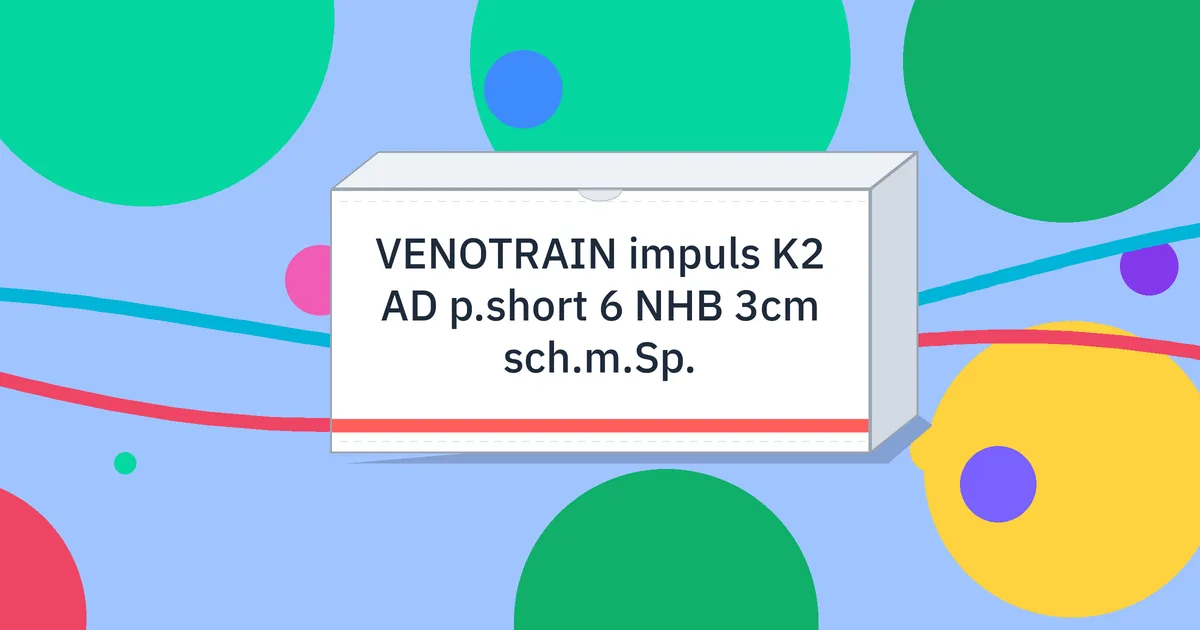 Symbolbild: Packung mit der Aufschrift VENOTRAIN impuls K2 AD p.short 6 NHB 3cm sch.m.Sp. (PZN 00651631) – Verfügbarkeit und Bezug in Apotheken in Frankfurt am Main