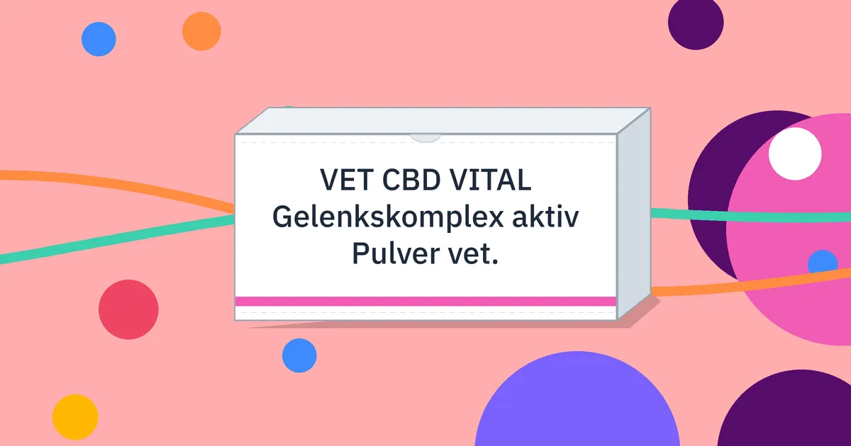 Symbolbild: Packung mit der Aufschrift VET CBD VITAL Gelenkskomplex aktiv Pulver vet. (PZN 16801564) – Verfügbarkeit und Bezug in Apotheken in Frankfurt am Main