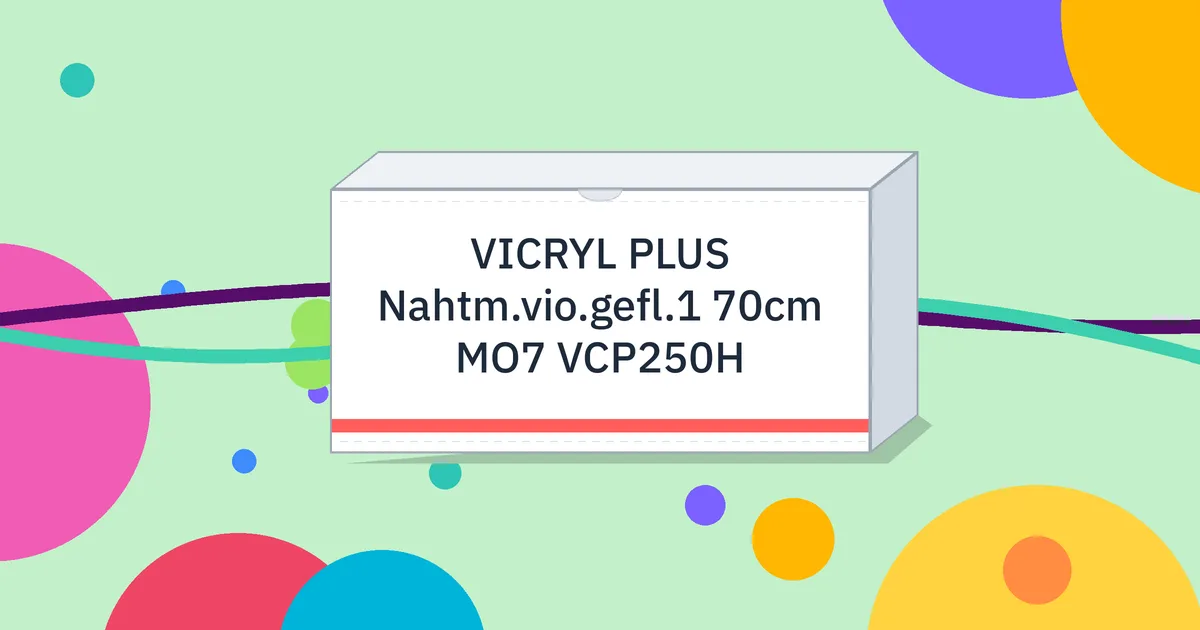 Symbolbild: Packung mit der Aufschrift VICRYL PLUS Nahtm.vio.gefl.1 70cm MO7 VCP250H (PZN 20918473) – Verfügbarkeit und Bezug in Apotheken in Frankfurt am Main