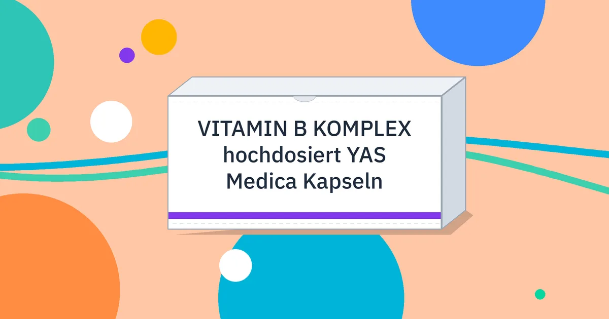 Symbolbild: Packung mit der Aufschrift VITAMIN B KOMPLEX hochdosiert YAS Medica Kapseln (PZN 19099857) – Verfügbarkeit und Bezug in Apotheken in Frankfurt am Main