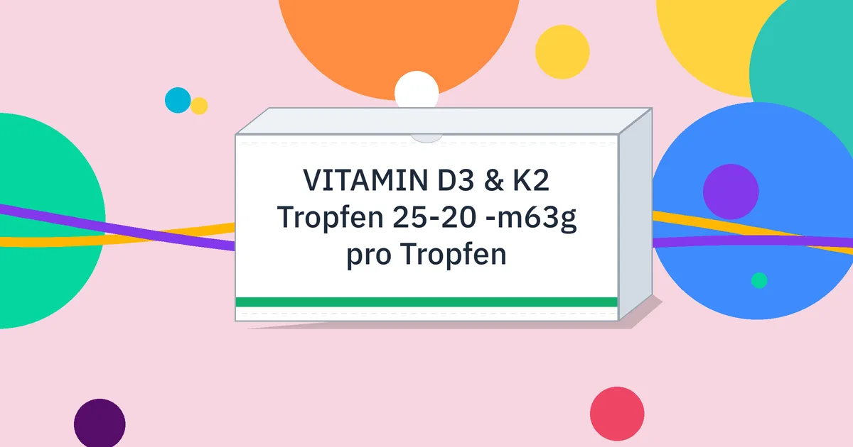 Symbolbild: Packung mit der Aufschrift VITAMIN D3 & K2 Tropfen 25-20 -m63g pro Tropfen (PZN 20646543) – Verfügbarkeit und Bezug in Apotheken in Frankfurt am Main