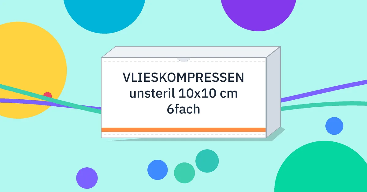 Symbolbild: Packung mit der Aufschrift VLIESKOMPRESSEN unsteril 10x10 cm 6fach (PZN 01280102) – Verfügbarkeit und Bezug in Apotheken in Frankfurt am Main