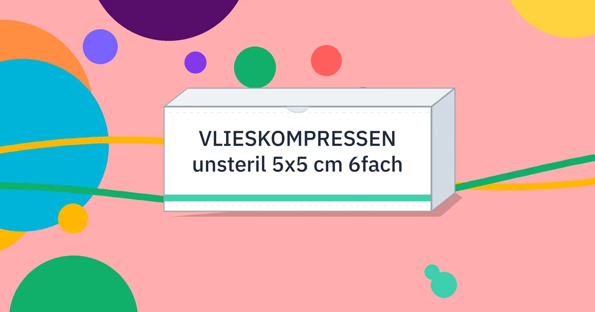 Symbolbild: Packung mit der Aufschrift VLIESKOMPRESSEN unsteril 5x5 cm 6fach (PZN 04808041) – Verfügbarkeit und Bezug in Apotheken in Frankfurt am Main