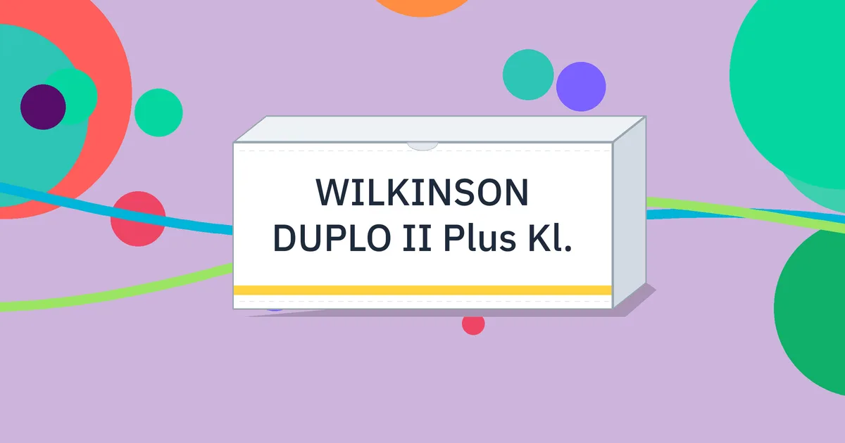 Symbolbild: Packung mit der Aufschrift WILKINSON DUPLO II Plus Kl. (PZN 03374988) – Verfügbarkeit und Bezug in Apotheken in Frankfurt am Main