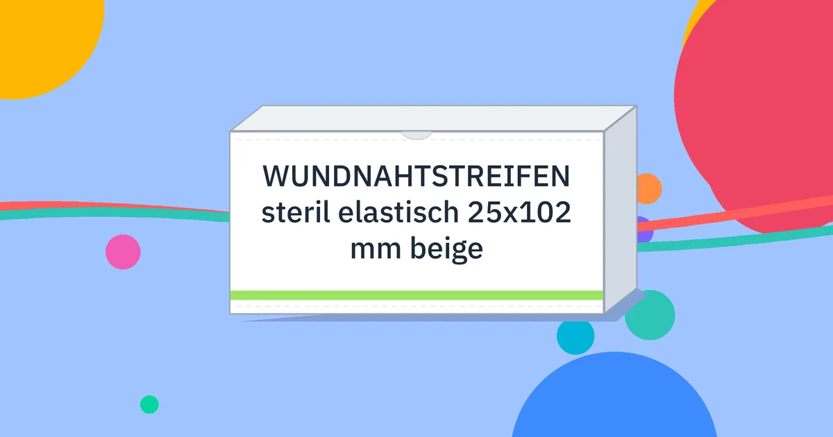 Symbolbild: Packung mit der Aufschrift WUNDNAHTSTREIFEN steril elastisch 25x102 mm beige (PZN 20100956) – Verfügbarkeit und Bezug in Apotheken in Frankfurt am Main