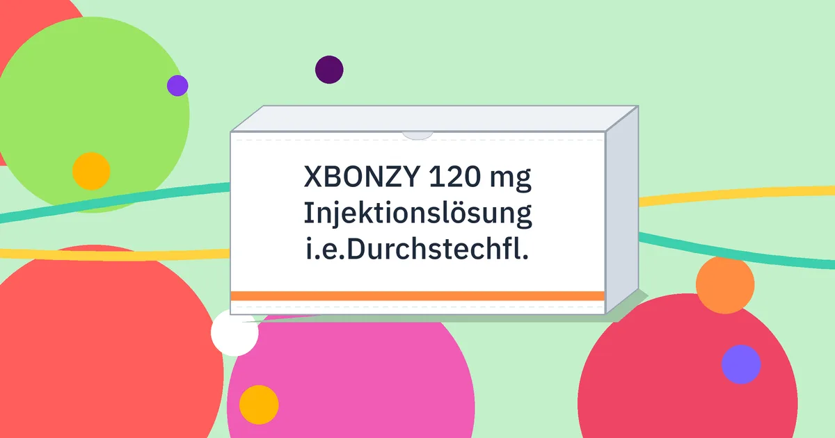 Symbolbild: Packung mit der Aufschrift XBONZY 120 mg Injektionslösung i.e.Durchstechfl. (PZN 19922630) – Verfügbarkeit und Bezug in Apotheken in Frankfurt am Main