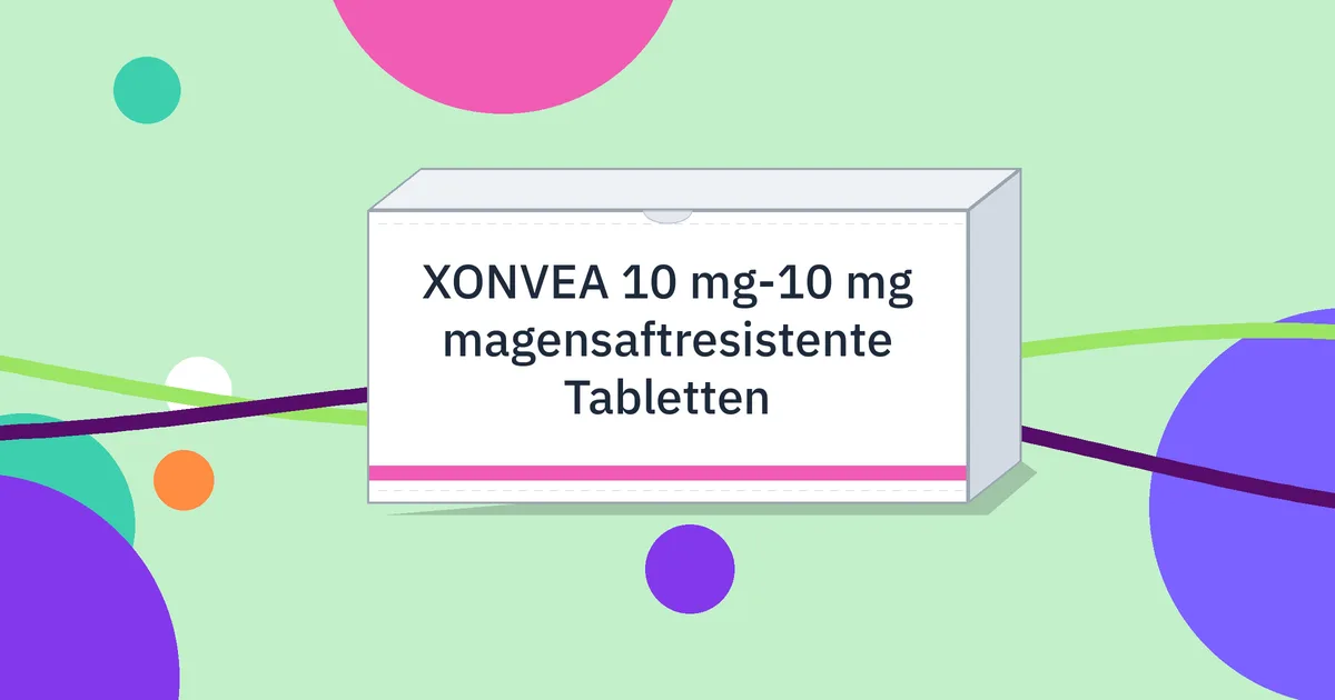 Symbolbild: Packung mit der Aufschrift XONVEA 10 mg-10 mg magensaftresistente Tabletten (PZN 18806353) – Verfügbarkeit und Bezug in Apotheken in Frankfurt am Main