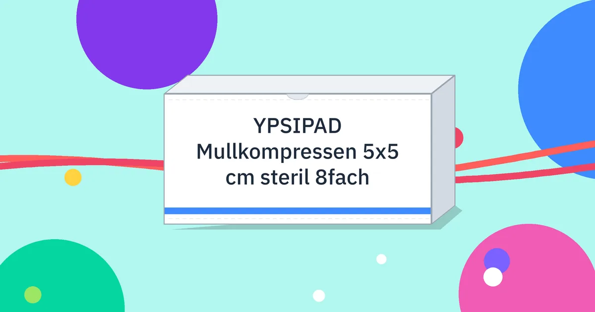 Symbolbild: Packung mit der Aufschrift YPSIPAD Mullkompressen 5x5 cm steril 8fach (PZN 12604192) – Verfügbarkeit und Bezug in Apotheken in Frankfurt am Main