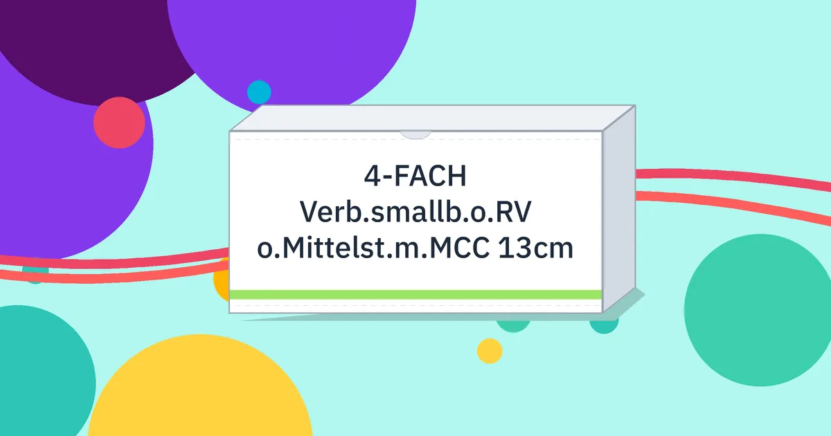 Symbolbild: Packung mit der Aufschrift 4-FACH Verb.smallb.o.RV o.Mittelst.m.MCC 13cm (PZN 18499046) – Verfügbarkeit und Bezug in Apotheken in Frankfurt am Main