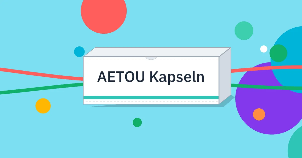 Symbolbild: Packung mit der Aufschrift AETOU Kapseln (PZN 04929939) – Verfügbarkeit und Bezug in Apotheken in Frankfurt am Main