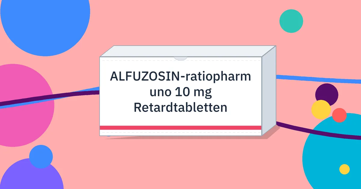 Symbolbild: Packung mit der Aufschrift ALFUZOSIN-ratiopharm uno 10 mg Retardtabletten (PZN 04673983) – Verfügbarkeit und Bezug in Apotheken in Frankfurt am Main