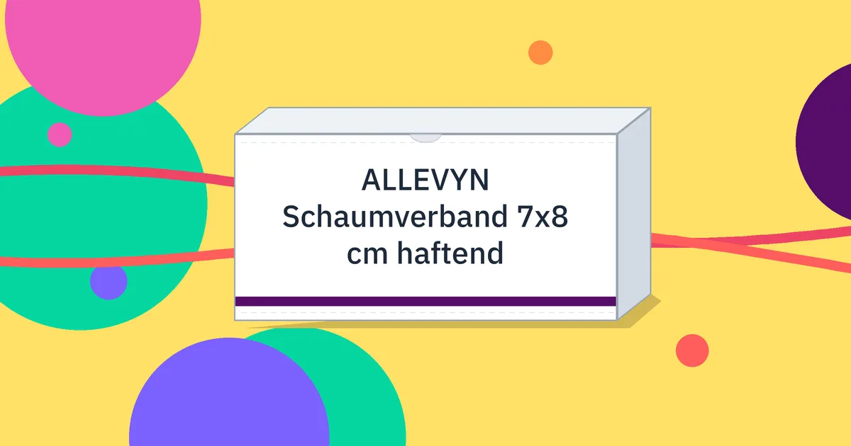 Symbolbild: Packung mit der Aufschrift ALLEVYN Schaumverband 7x8 cm haftend (PZN 19137670) – Verfügbarkeit und Bezug in Apotheken in Frankfurt am Main