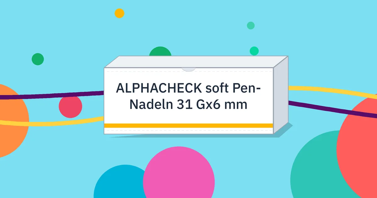 Symbolbild: Packung mit der Aufschrift ALPHACHECK soft Pen-Nadeln 31 Gx6 mm (PZN 18670563) – Verfügbarkeit und Bezug in Apotheken in Frankfurt am Main
