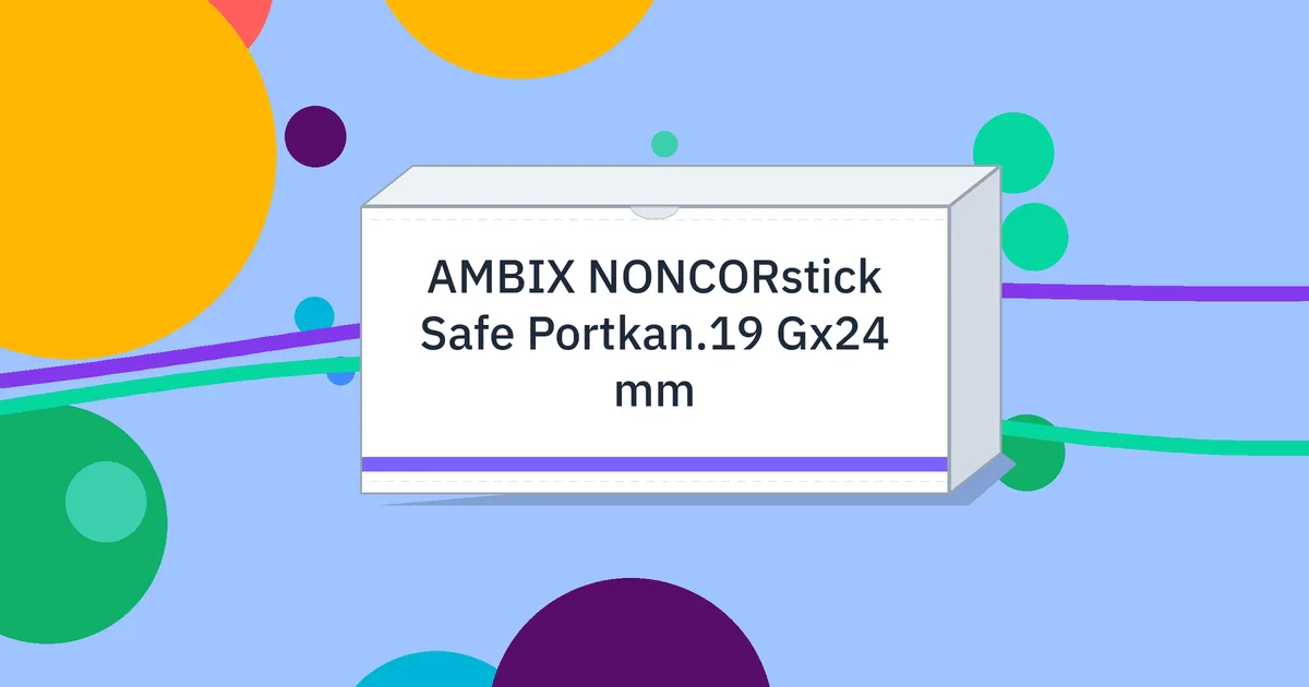 Symbolbild: Packung mit der Aufschrift AMBIX NONCORstick Safe Portkan.19 Gx24 mm (PZN 18747573) – Verfügbarkeit und Bezug in Apotheken in Frankfurt am Main