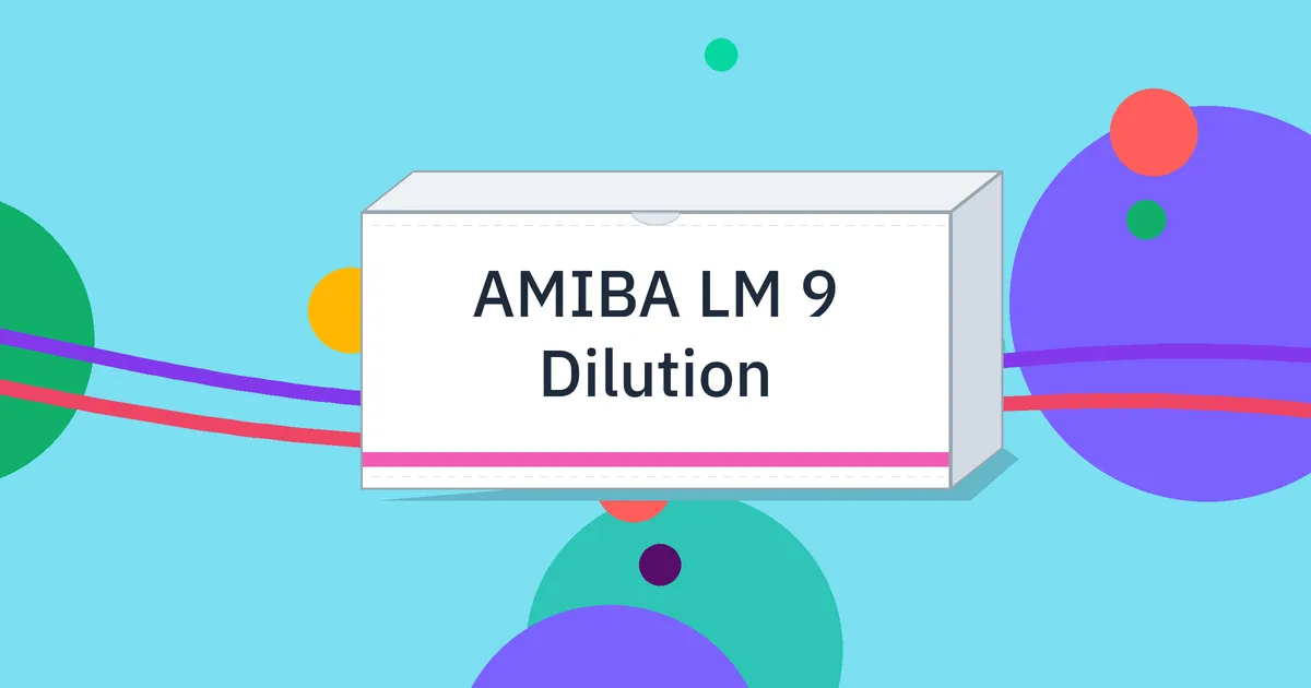 Symbolbild: Packung mit der Aufschrift AMIBA LM 9 Dilution (PZN 13318502) – Verfügbarkeit und Bezug in Apotheken in Frankfurt am Main