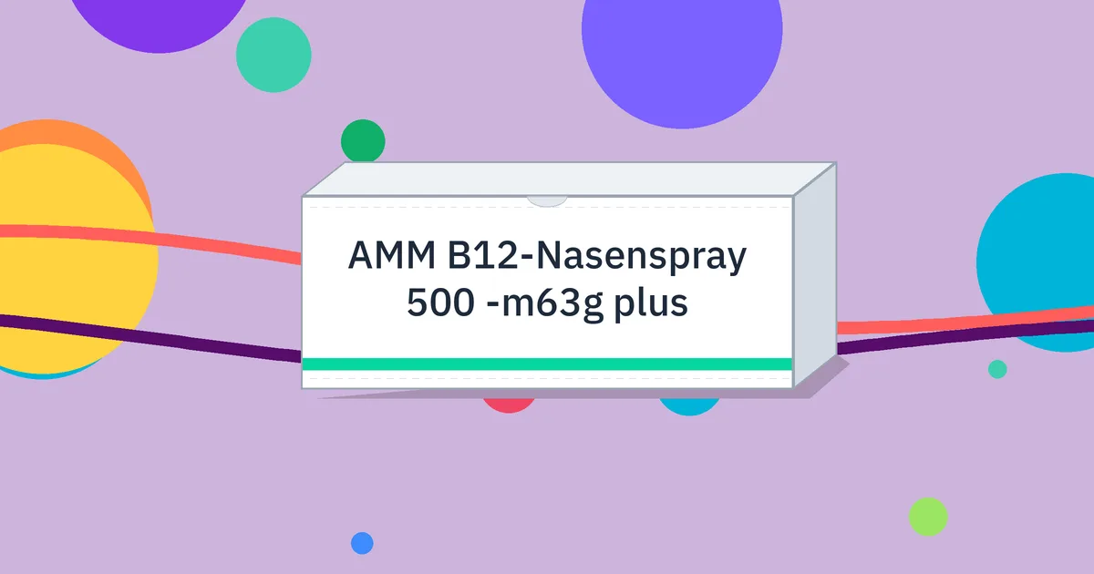 Symbolbild: Packung mit der Aufschrift AMM B12-Nasenspray 500 -m63g plus (PZN 16627445) – Verfügbarkeit und Bezug in Apotheken in Frankfurt am Main