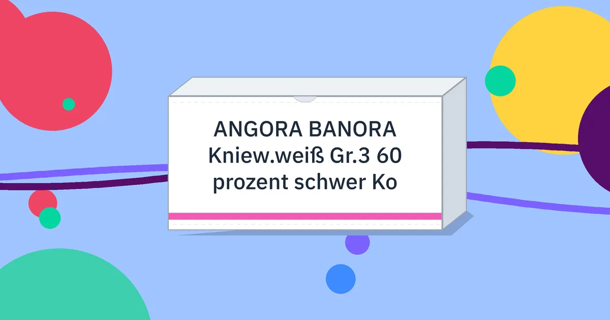 Symbolbild: Packung mit der Aufschrift ANGORA BANORA Kniew.weiß Gr.3 60 prozent schwer Ko (PZN 02769101) – Verfügbarkeit und Bezug in Apotheken in Frankfurt am Main